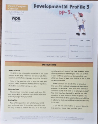 DP-3 Developmental Profile 3 Parent/Caregiver Checklist, 1 Form QTY (A3 ...