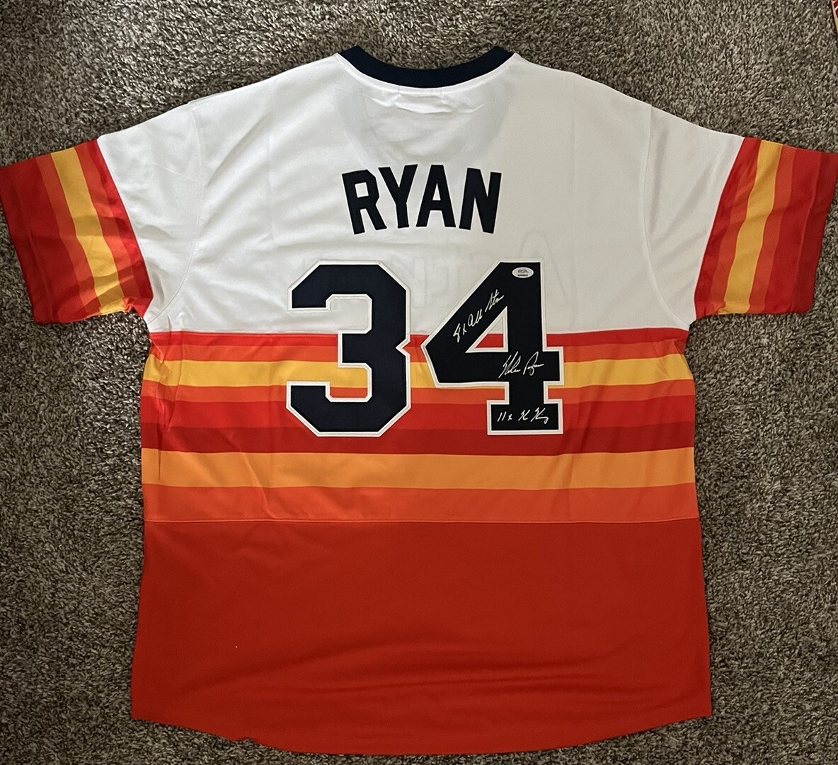 Nolan Ryan 2 Inscriptions Signed Mitchell & Ness Cooperstown Astros ...