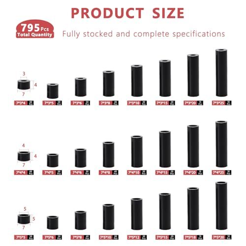 795pcs Nylon Round Spacer Non-Threaded Plastic Standoff Hardware ...