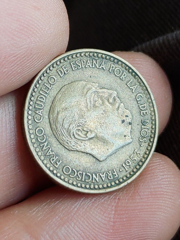 1953 Spain 1 Peseta KM# 775 Espana Una Peseta PTAS mark 62 Kayihan ...