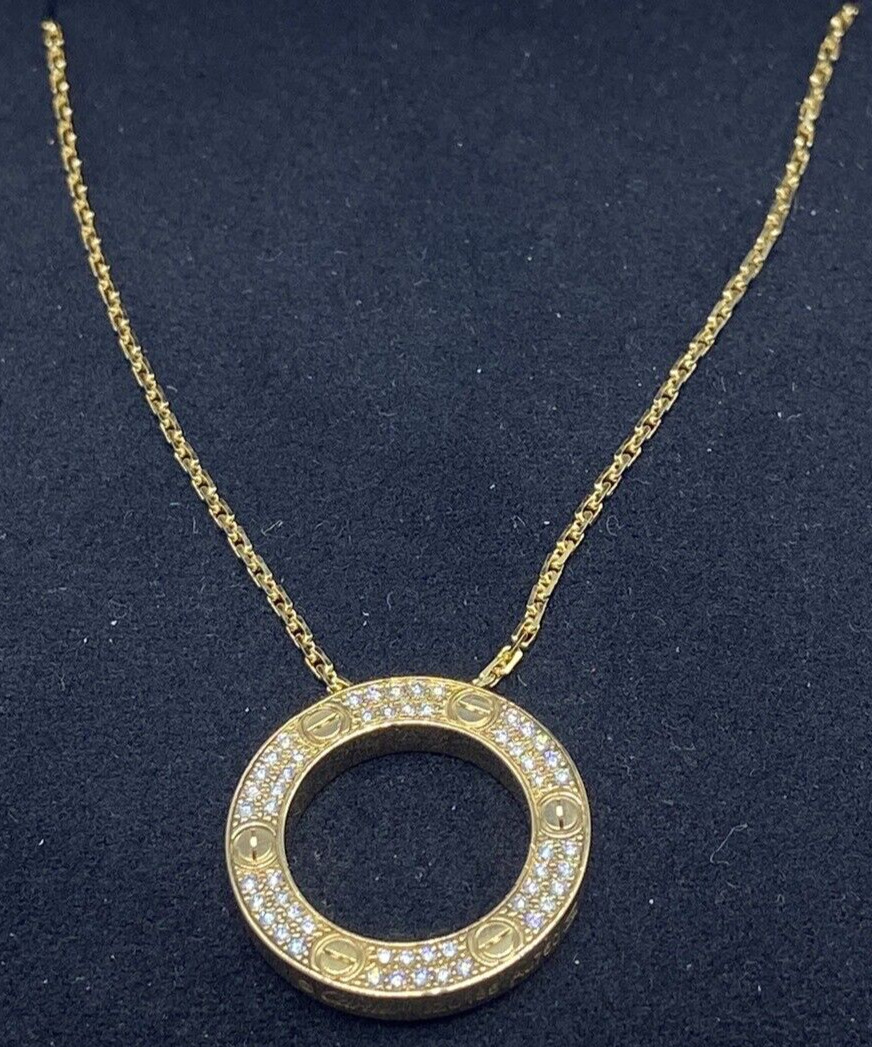 CARTIER LOVE CIRCLE PAVE DIAMOND NECKLACE 18k CHAIN - Gem