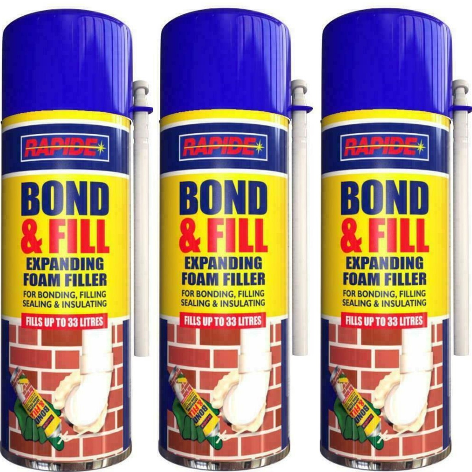 3 x 500ml Expanding Foam Filler Bond & Fill Bonding Filling Sealing ...
