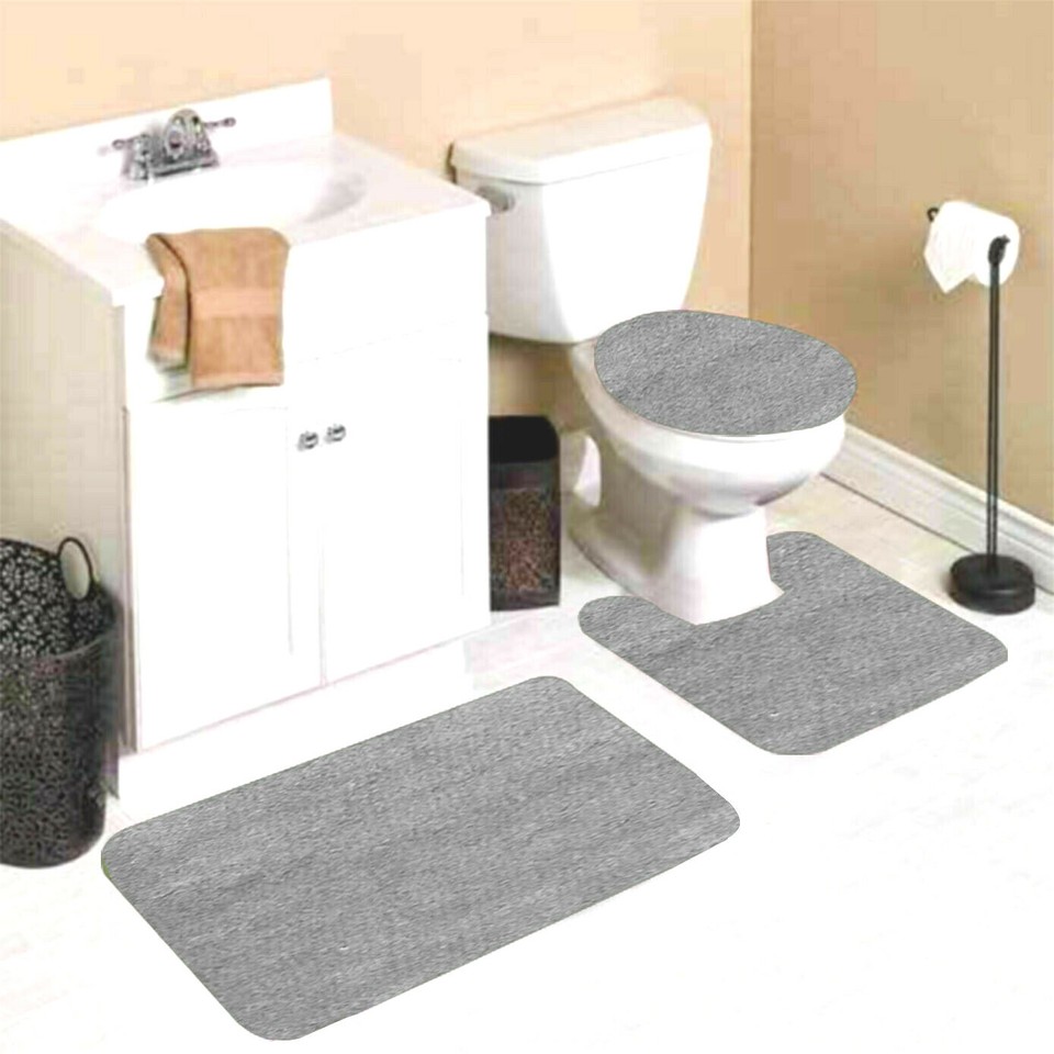 BATHROOM SET RUG CONTOUR MAT TOILET LID COVER SOLID EMBROIDERY BATHMATS ...