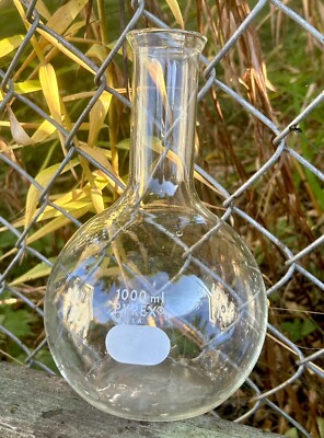 Pyrex Lab Glass 1000mL Flask Beaker Boiling Distilling Vintage Corning ...
