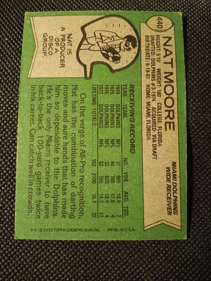 1978 NAT MOORE TOPPS NFL CARD #440 MIAMI DOLPHINS FLORIDA GATORS | eBay