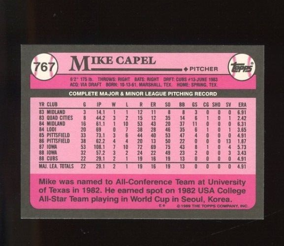 1989 TOPPS TIFFANY #767 MIKE CAPEL ROOKIE RC CHICAGO CUBS | eBay