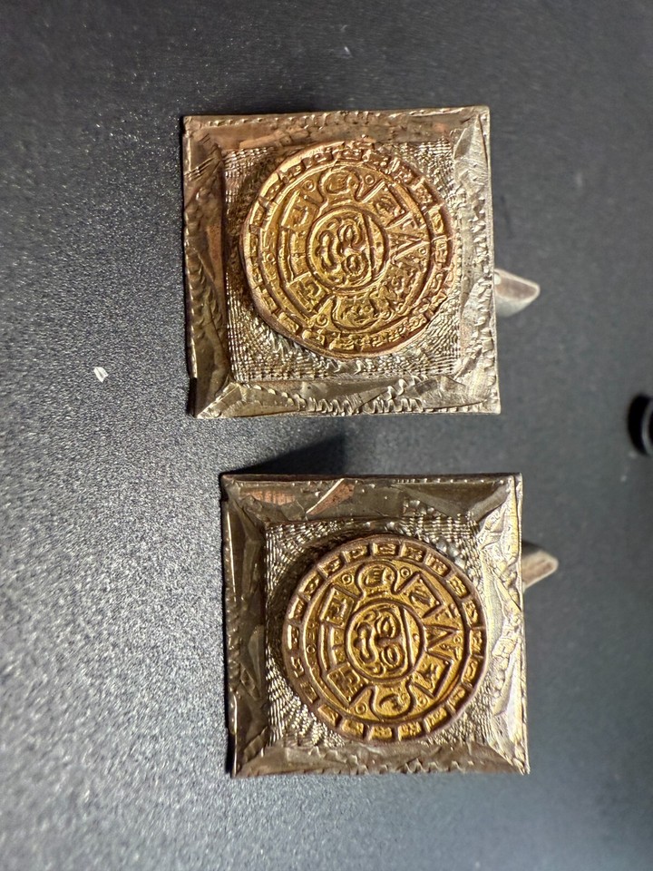 RARE Vintage 925 Sterling SILVER Gold AZTEC Cuff Links 13.7G | eBay