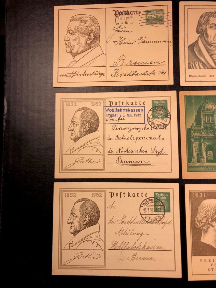 Germany Postcards 1931- 1933/Hindenberg/Goethe/Heinrich von Stephan ...