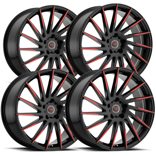 (Set-4) Revolution Racing R15 18x8 5x4.5" +40mm Black/Red Wheels Rims ...