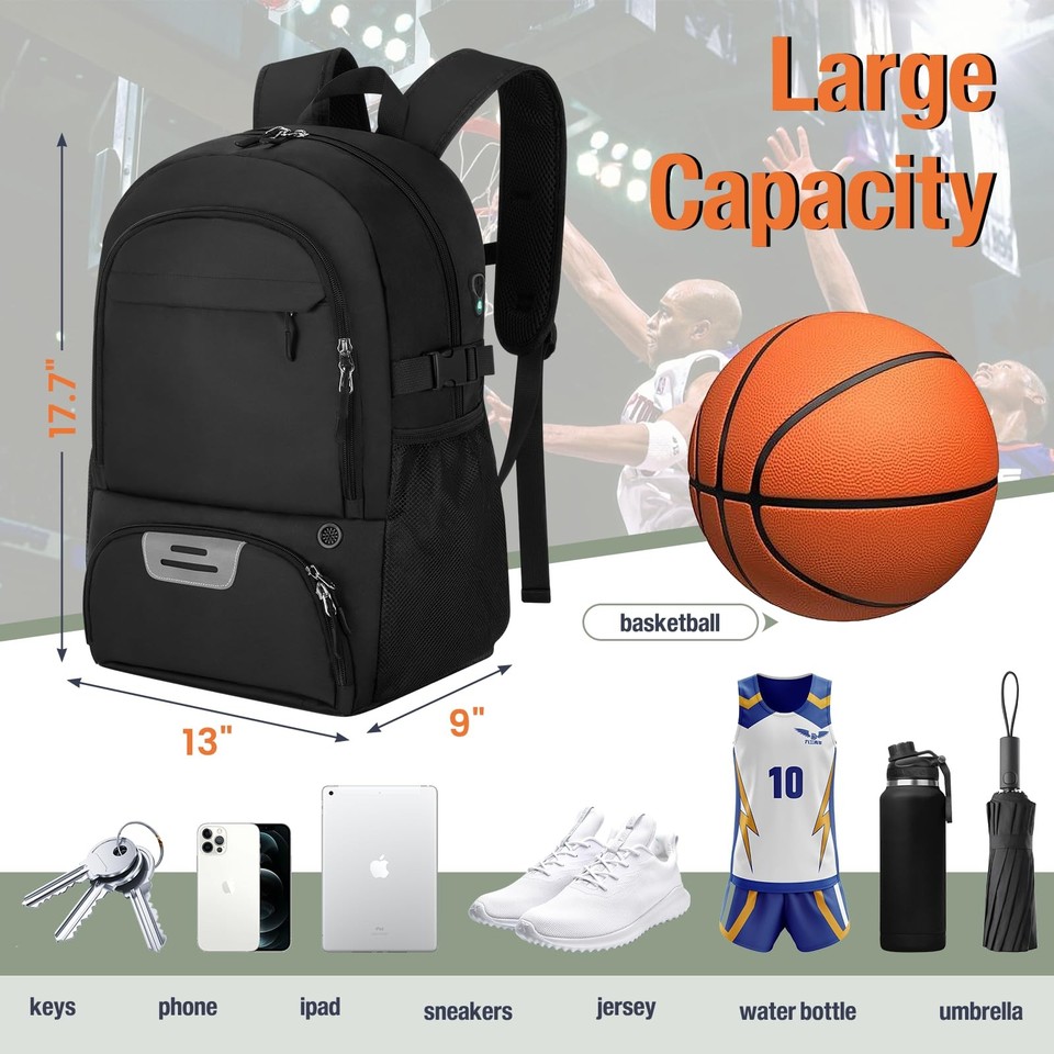 Basketball Backpack - Large Basketball Equipment Bag with Ball Holder ...