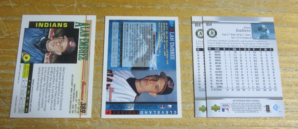 Alan Embree Lot of 4 Trading Cards MLB Baseball Cleveland Indians ...