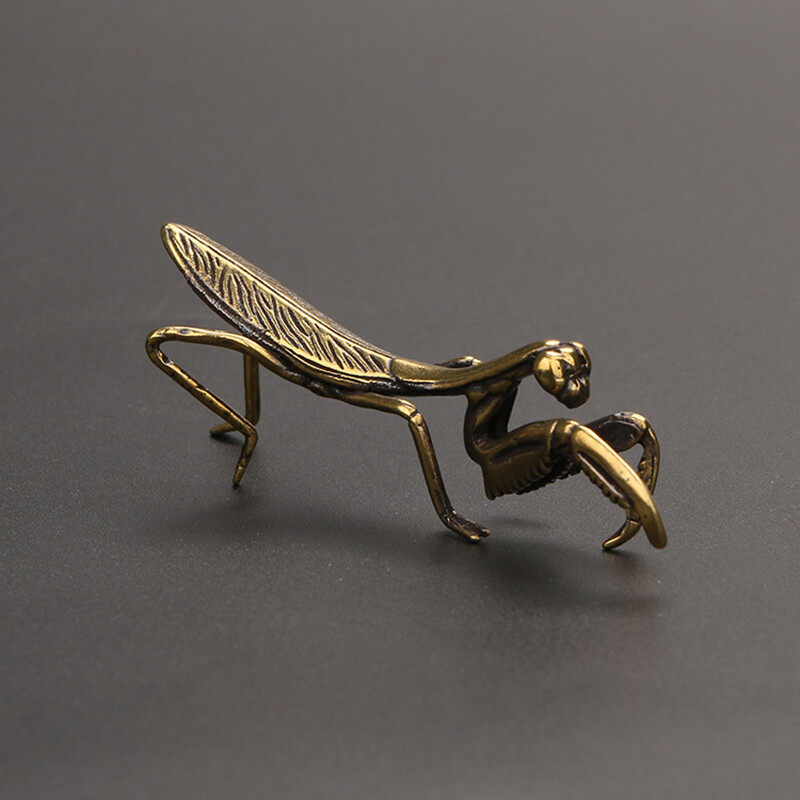 Copper Mantis Miniature Ornament Tea Pet Antique Solid Insect Figurine ...