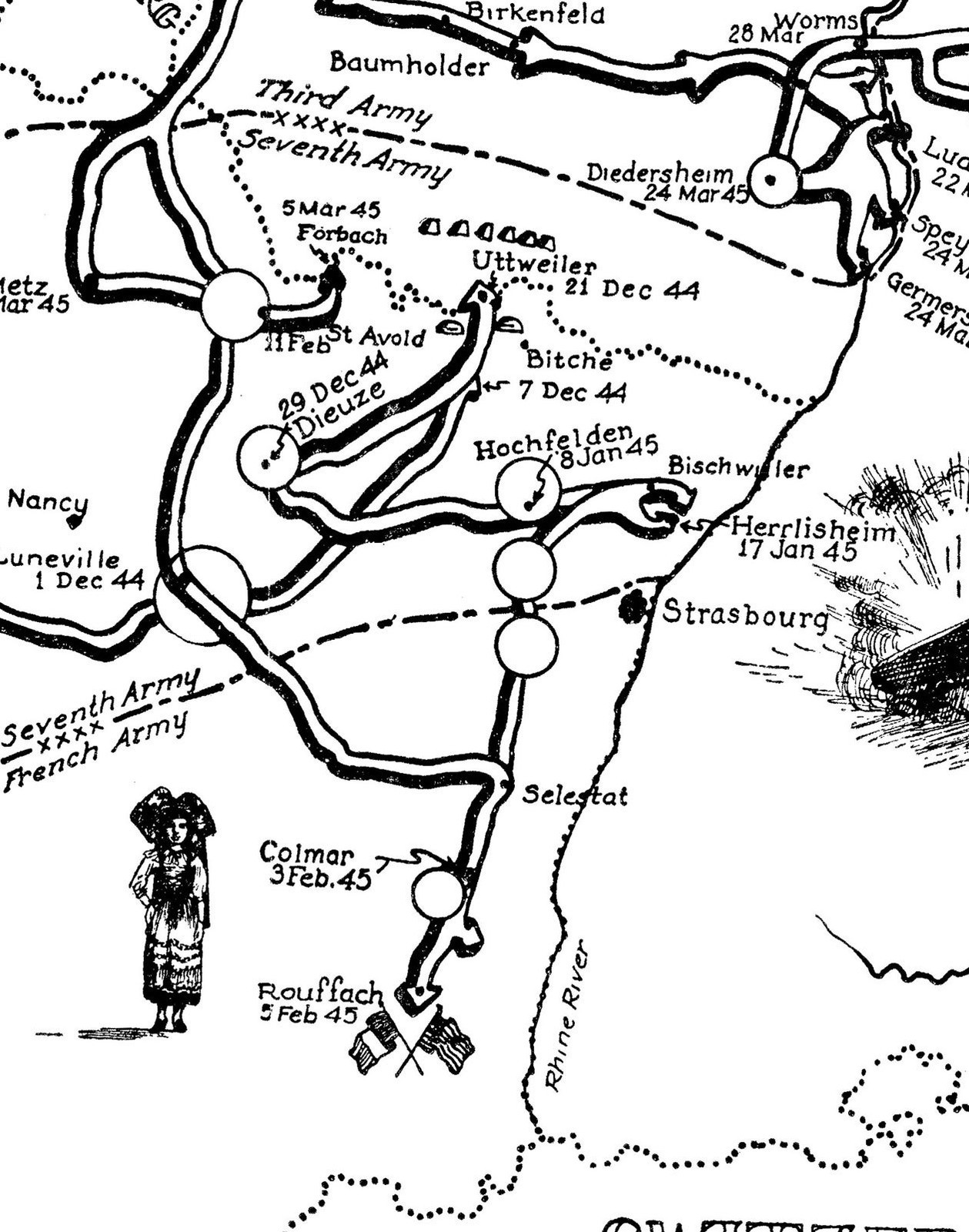 WWII Military War Campaign Map 12th Armored Division Historic Wall Art ...