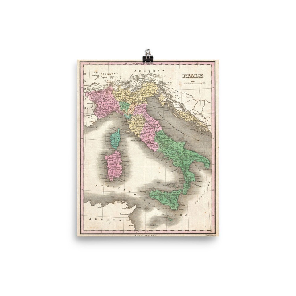 Vintage Italy Map (1827) Old Italian Regions Atlas Poster | eBay