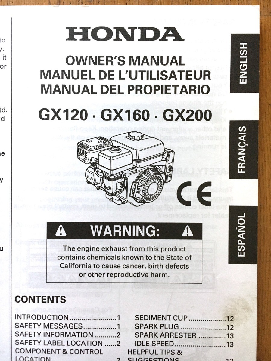 Honda Gx160 Owners Manual