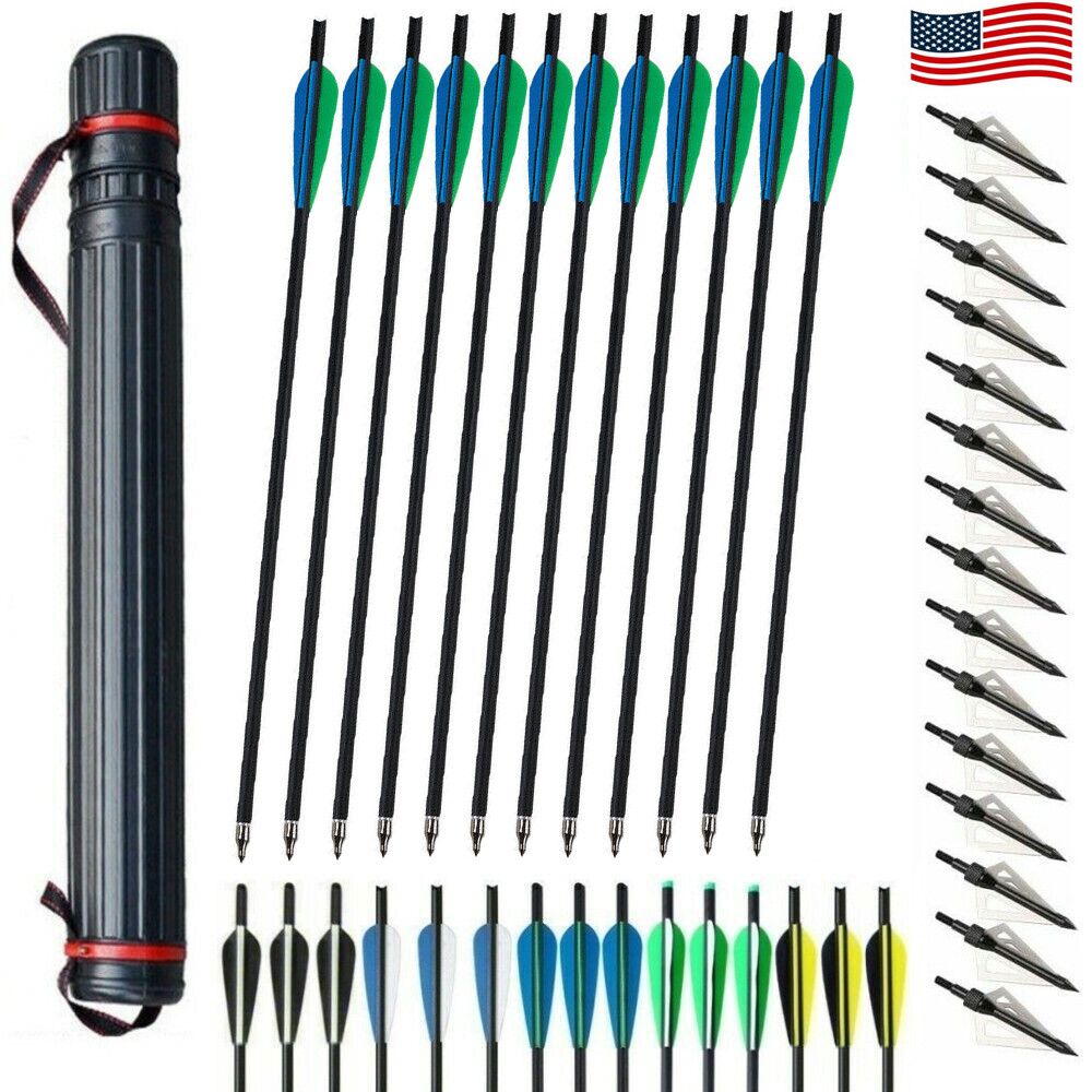 12Pcs 20 Inch Crossbow Bolts Carbon Arrow /12Pcs Hunting Broadheads ...
