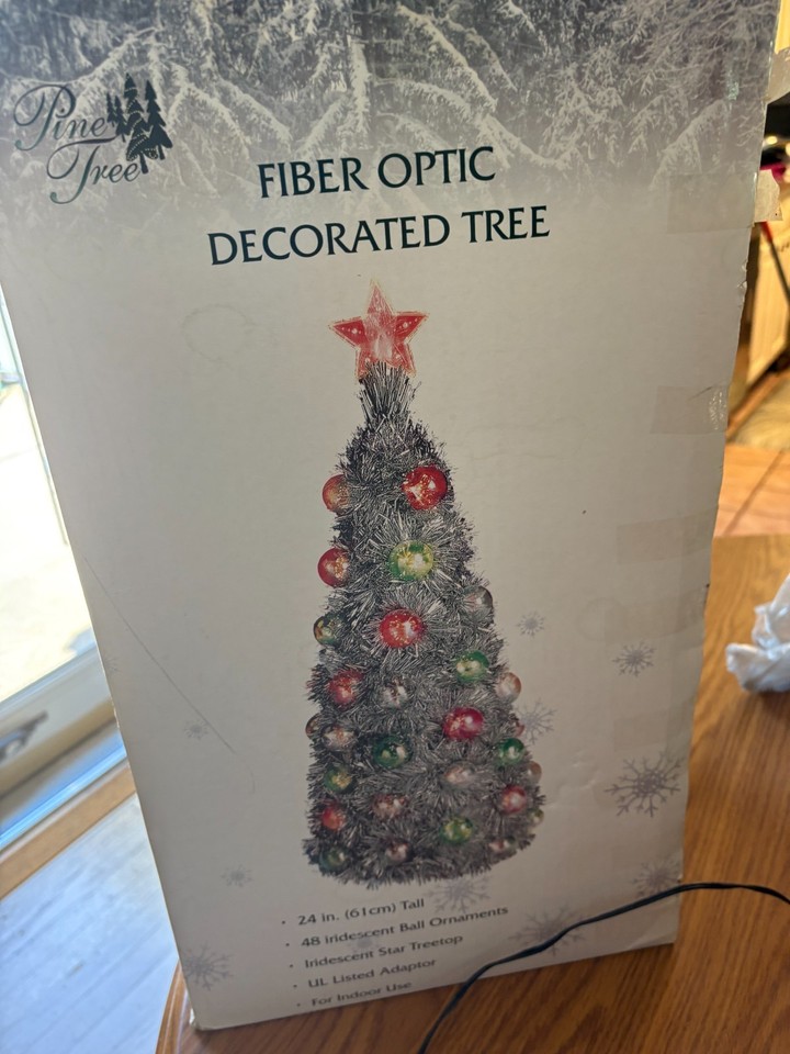 24" Christmas Tree Fiber Optic Silver and Iridescent Bulbs | eBay