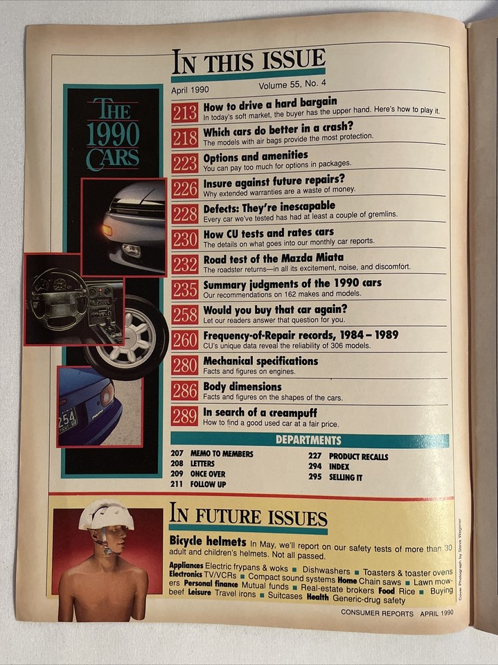 1990 April CONSUMER REPORTS Magazine, The 1990 Cars, Auto Issue (MH276 ...