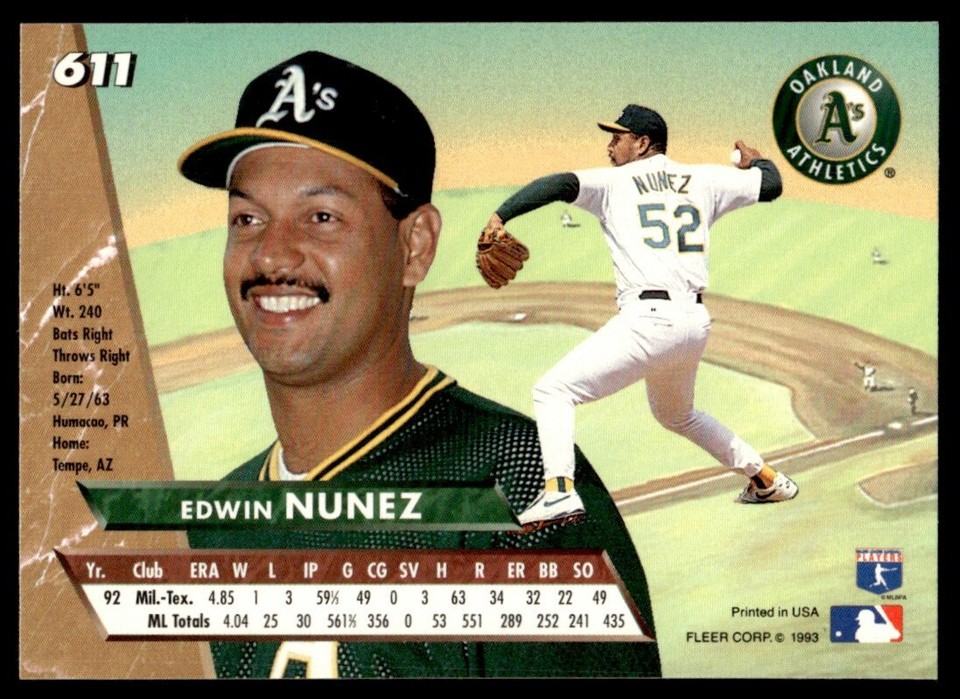 1993 Ultra #611 Edwin Nunez Oakland Athletics | eBay