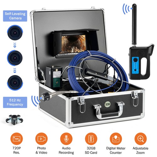 7" Self-Leveling Sewer Camera 50M Pipe Inspection Camera 512Hz Locator 720P 32GB 719868669815| eBay