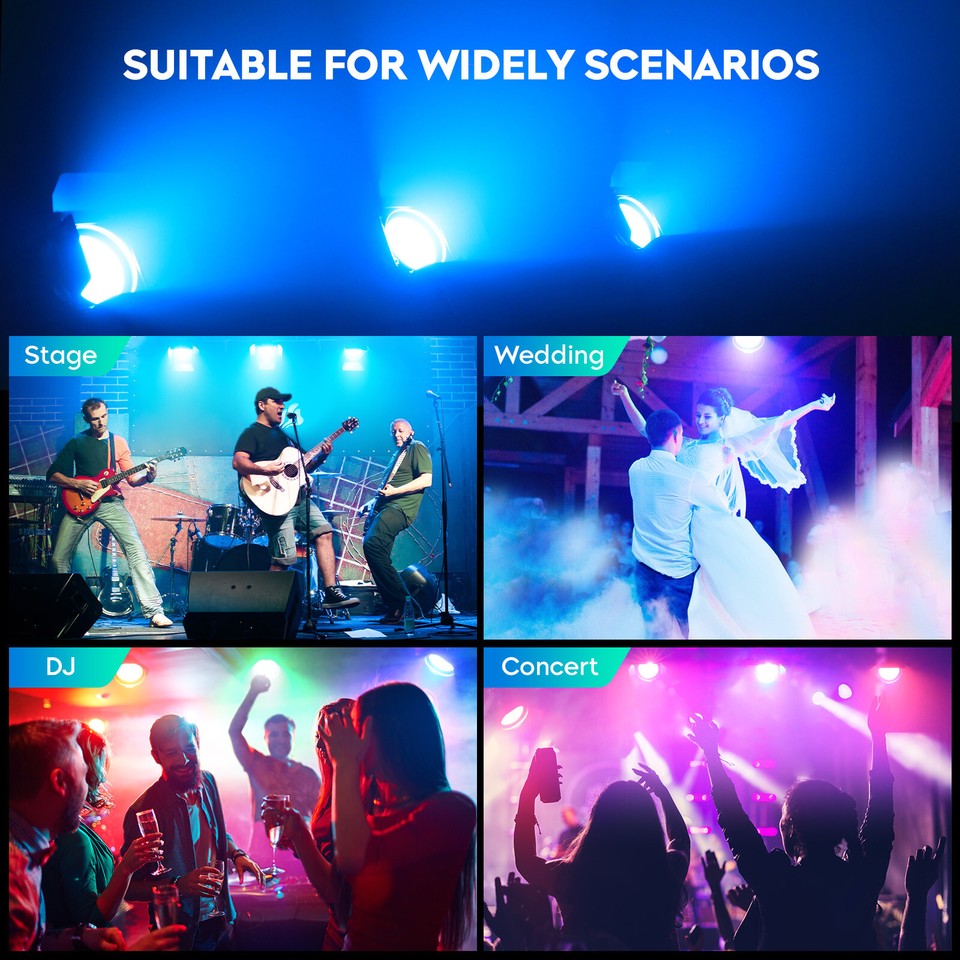 4PCS 200w RGBWA UV Par Lighting COB LED DMX Stage Light For DJ Disco ...