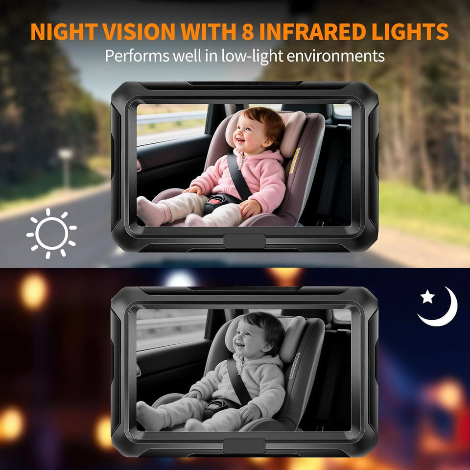 Baby Car Camera, Baby Car Mirror, 4.3" HD 1080P, 360 °Rotation Night ...