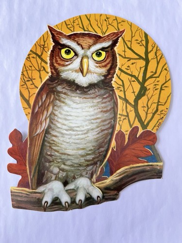 Owl In Moonlight Diecut Vintage Paper Cardboard Halloween Decoration ...