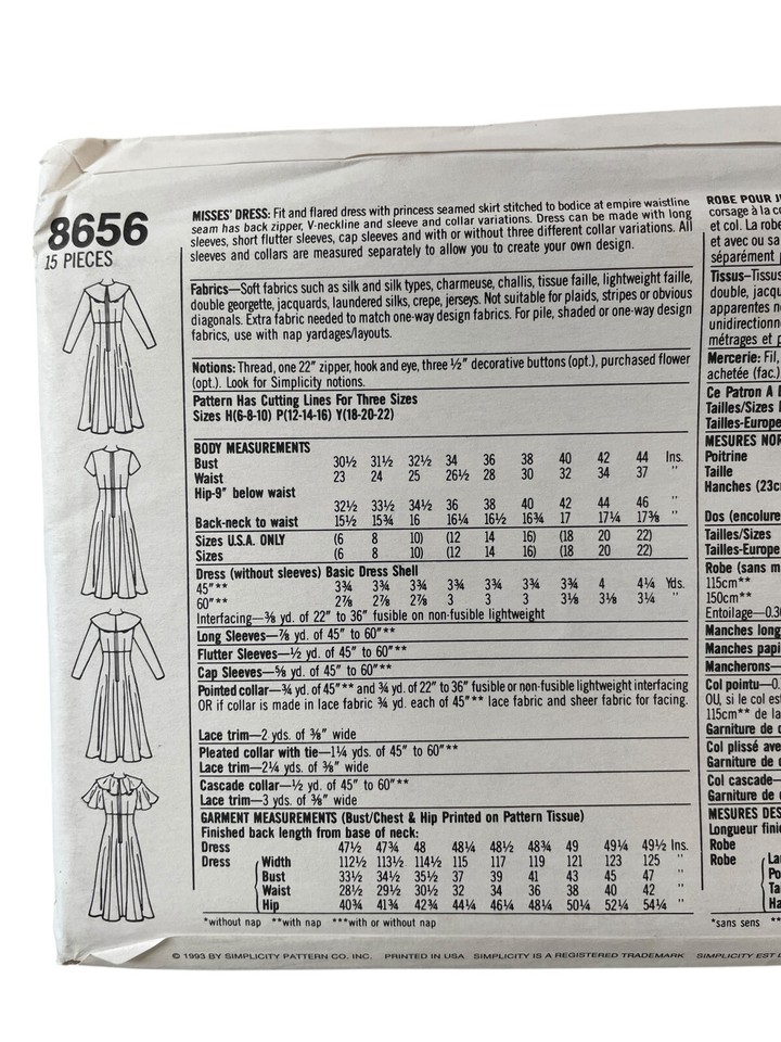 UNCUT FF Sewing Pattern Simplicity 8656 Dress Midi Misses Size 12-16 | eBay