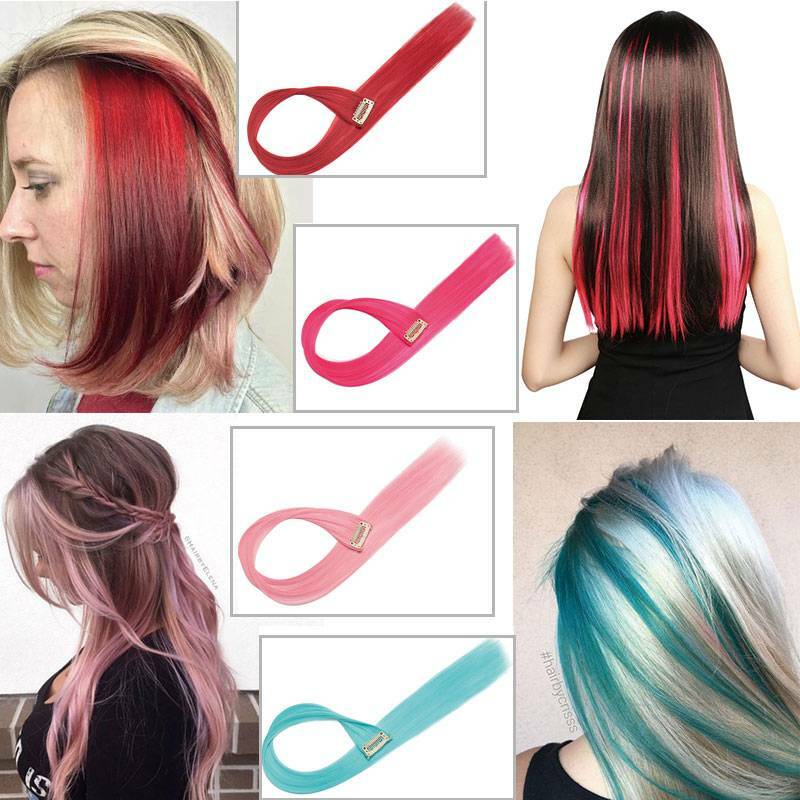 25+Colors Highlight For Human Hair Extension Clip in Piece Real Natural ...