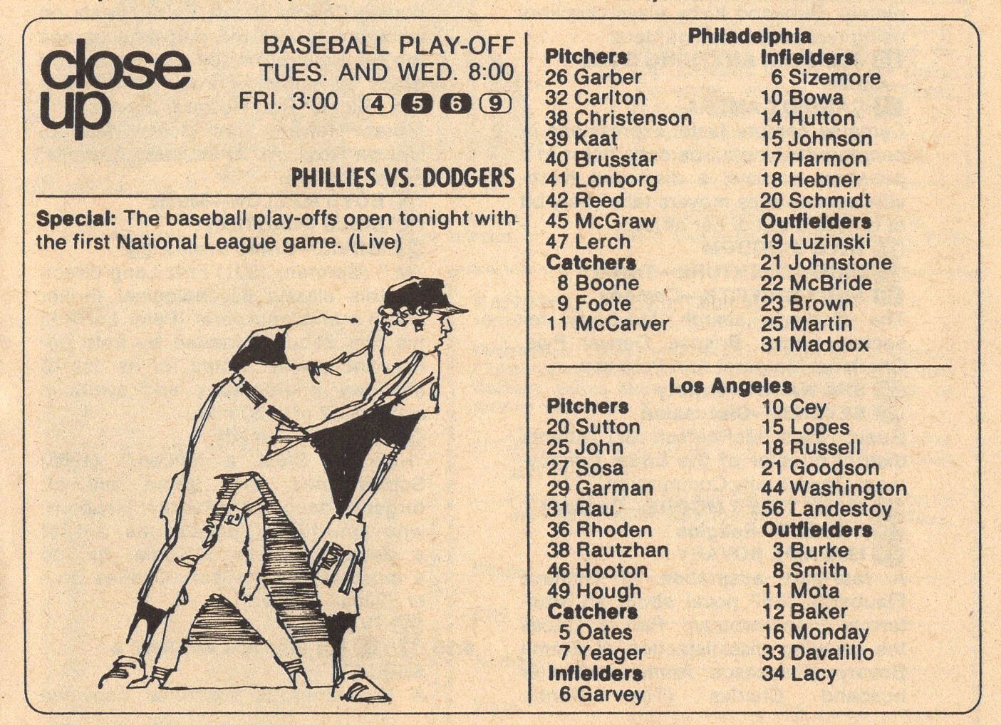 1977 TV AD ~ BASEBALL PLAYOFFS LOS ANGELES DODGERS vs PHILADELPHIA ...