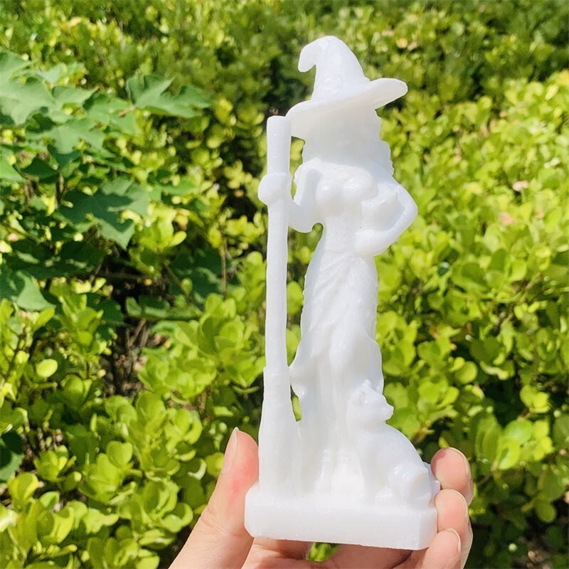 1pc Natural white jade wizard cat carved Quartz Crystal stone skull ...