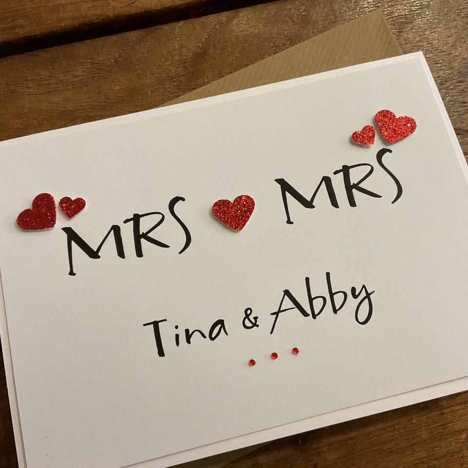Handmade Mrs & Mrs wedding card-civil partnership card -personalised ...