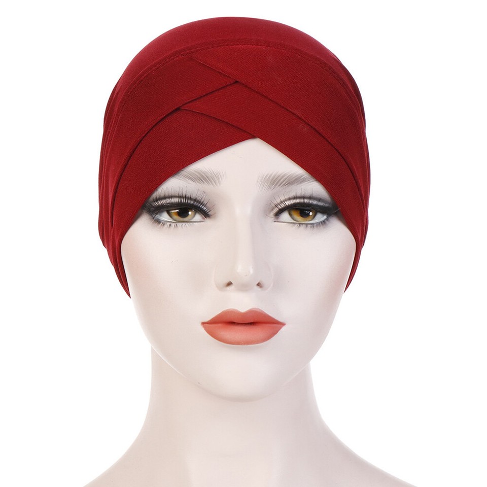 Women Turban Elastic Hat Cross Head Wrap Chemo Bandana Muslim Scarf ...