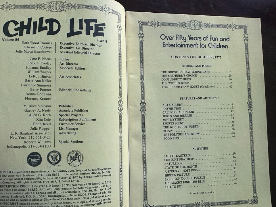 Child Life Magazine October 1975 by E. Catherine Cummins and M. Alice ...