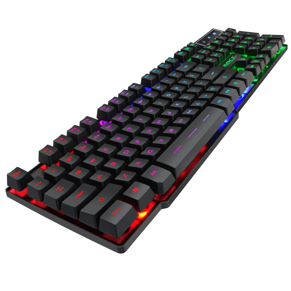 Gaming Keyboard RGB LED Light Backlit Gamer USB Wired Silent Keyboard ...