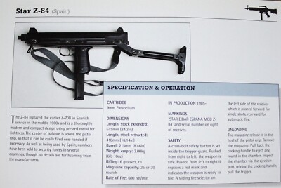 Star Z-84 Z84 Submachine Gun Picture Out of Print Spec Sheet Article ...