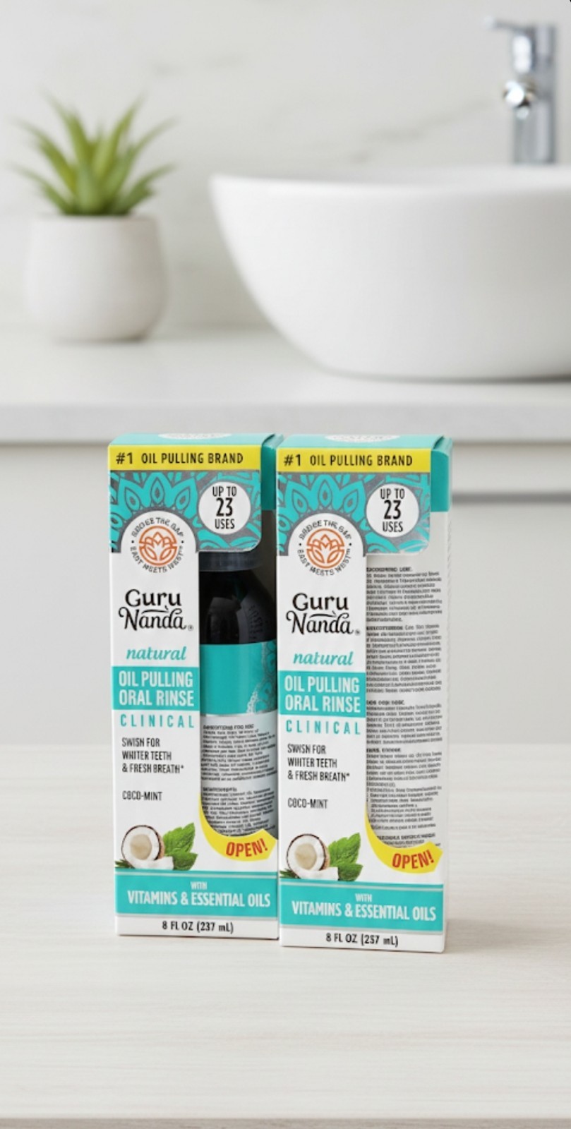 2 Pks Guru Nanda Natural Teeth Whitening Oil Pulling Oral Rinse Coco ...