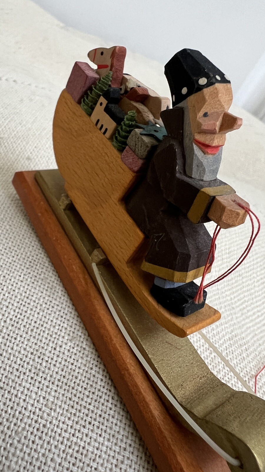 Vintage Expertic Erzgebirge German Santa Claus Sleigh Figurine Wooden ...
