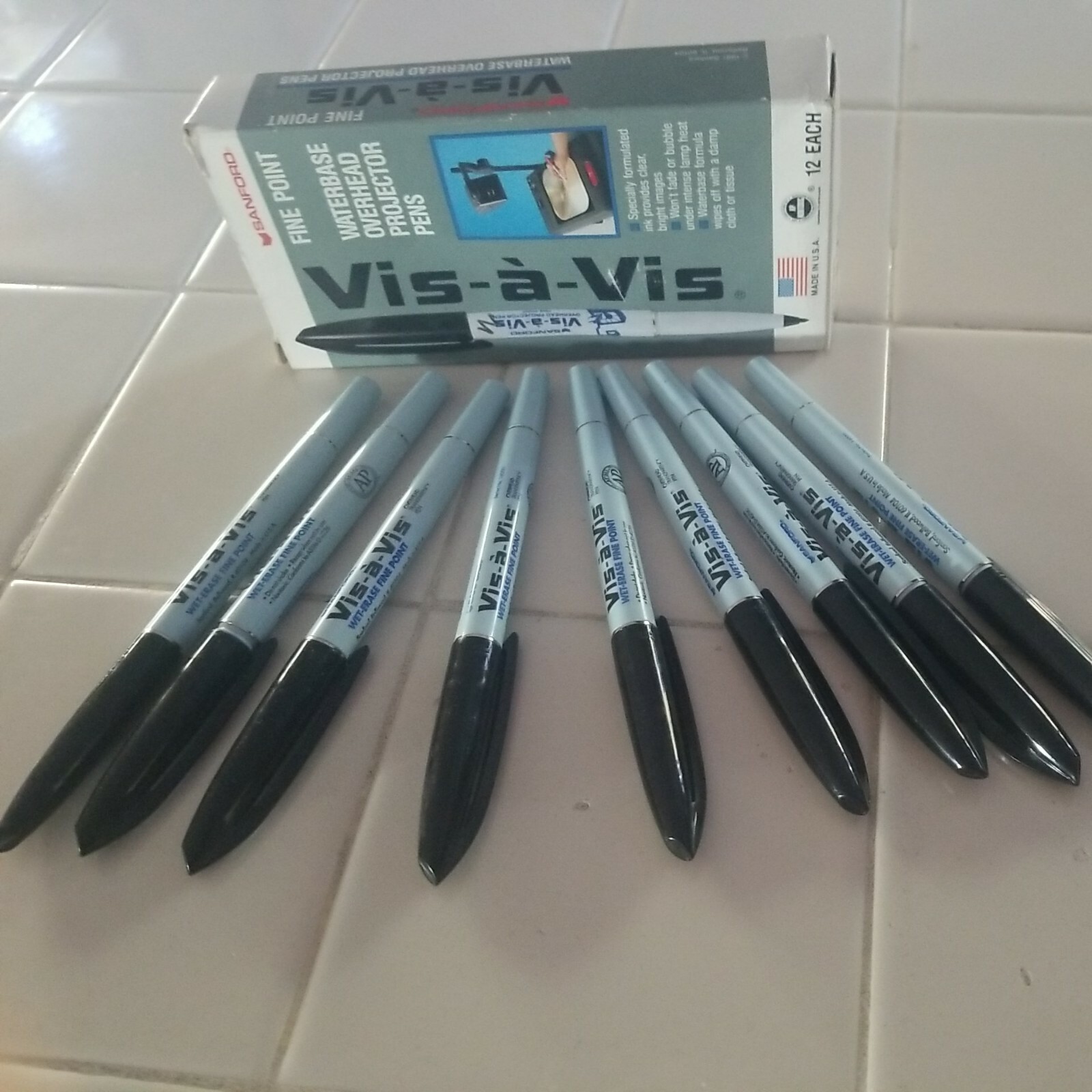 SANFORD (9) Vis A Vis Waterbase Overhead projector pens. Fine Point ...