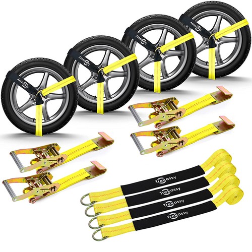 4 Pack Ratchet Tie Down Straps 10,000 lbs Heavy Duty Tire Straps with ...