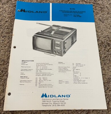 OEM 1980 Midland 5” B&W Television Service Manual 15-170 | eBay