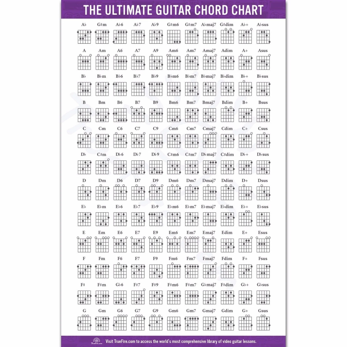 Comprehensive Guitar Chords Poster Portable Cheat Sheet For