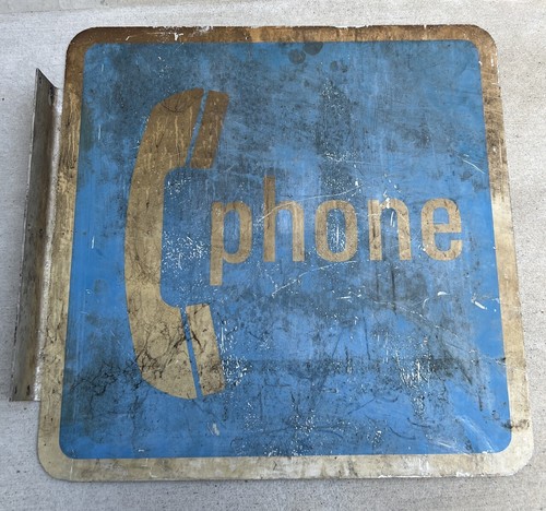Vintage RARE 24"x24" Heavy Metal Pay Phone Sign/Flanged-1970's Double ...