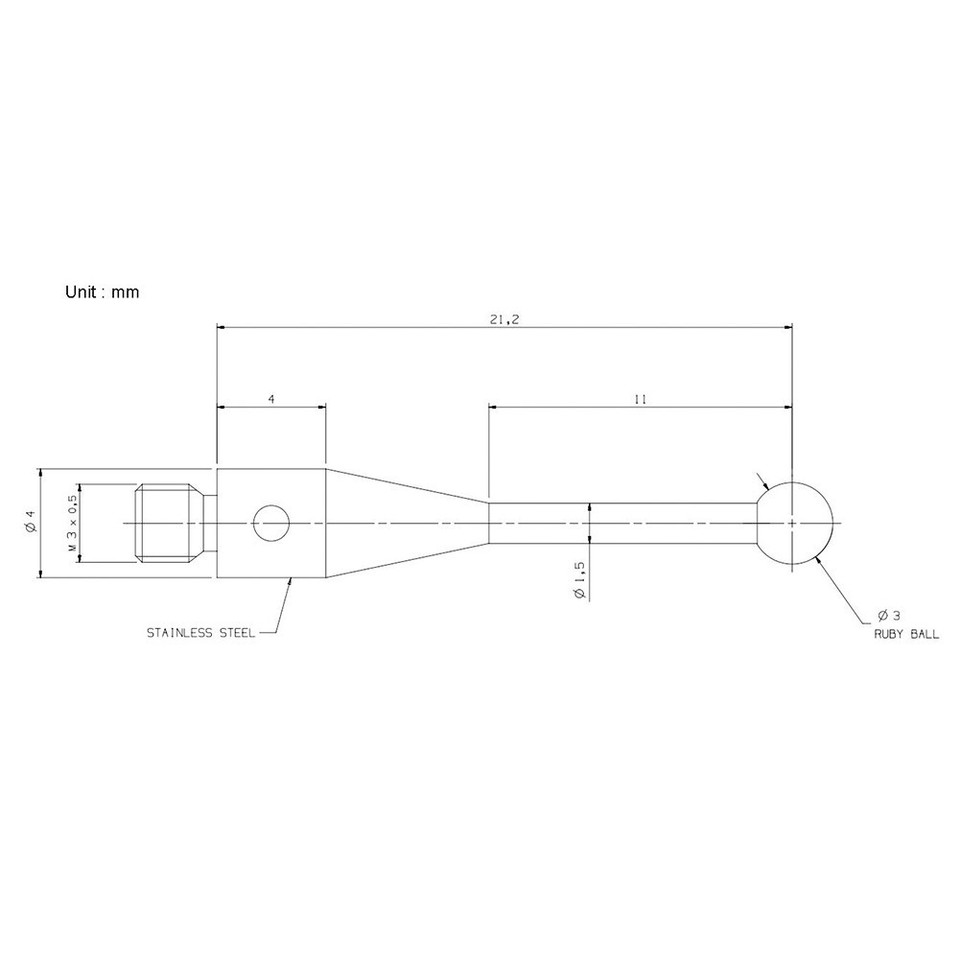 Robust CMM Touch Probe CMM Stylus Tips 21mm Long CMM Styli 3mm Ball ...