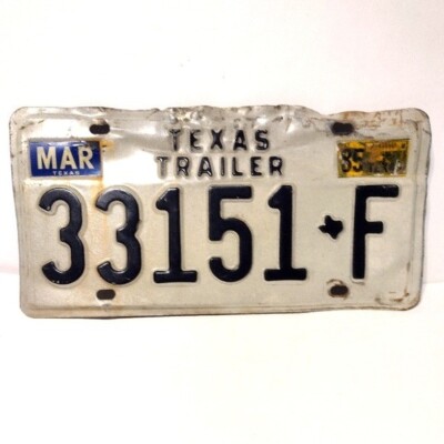 Vintage 1985 Texas Trailer License Plate #33151-F Black and White | eBay