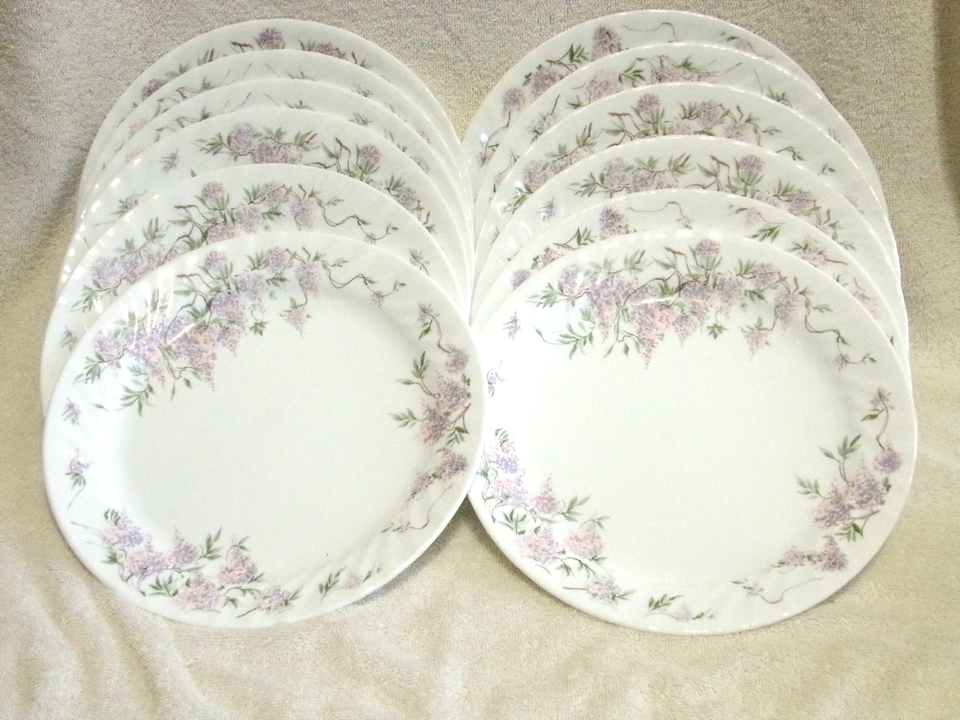 12 Corelle Wisteria 10 1/4 Inch Swirl Dinner Plates Purple Pink Flowers ...