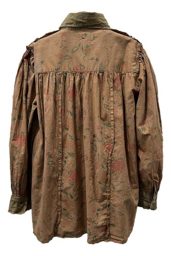 JADED GYPSY Tan floral and Stripes Long Sleeve Cotton Top with a Button ...