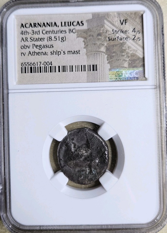 Acarnania Leucas AR Stater 300 BC Pegasus and Athena Coin - Certified ...