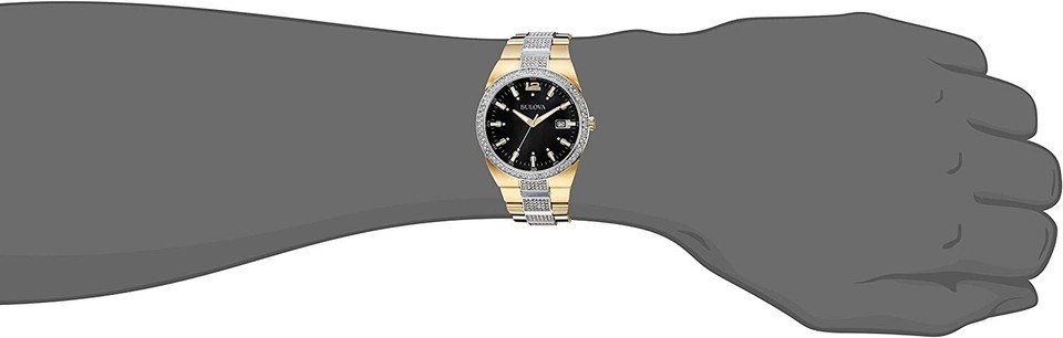 BULOVA 98B235 Gold Tone Stainless Steel Black Dial 323 Crystals Men's ...