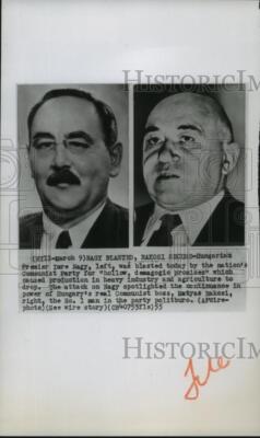 1955 Press Photo Hungarian Premier Imre Nagy and Communist head Matyas ...